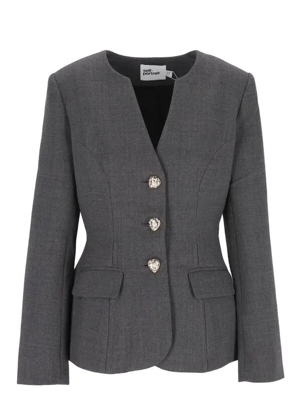 SELF-PORTRAIT Collarless Jacket - Gray