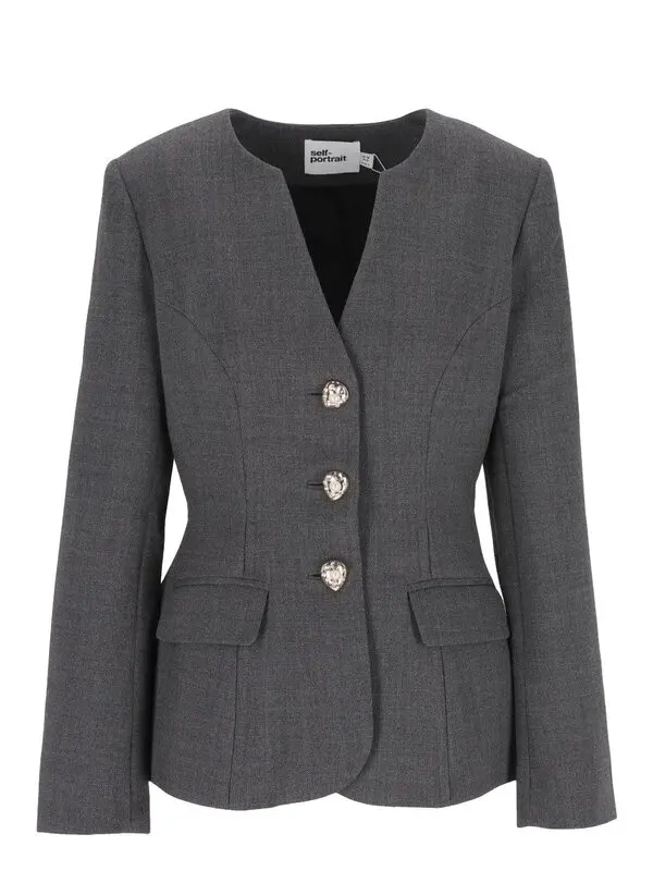 SELF-PORTRAIT Collarless Jacket - Gray