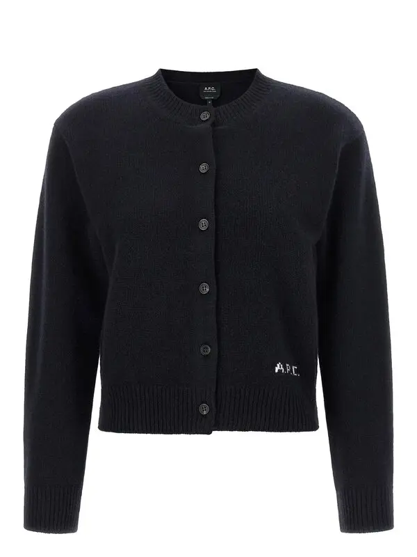 A.p.c. Lila' Wool Cardigan With Logo Intarsia - Blue