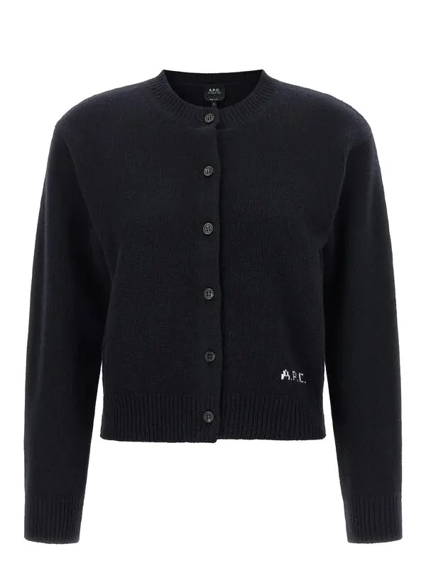A.p.c. Lila' Wool Cardigan With Logo Intarsia - Blue