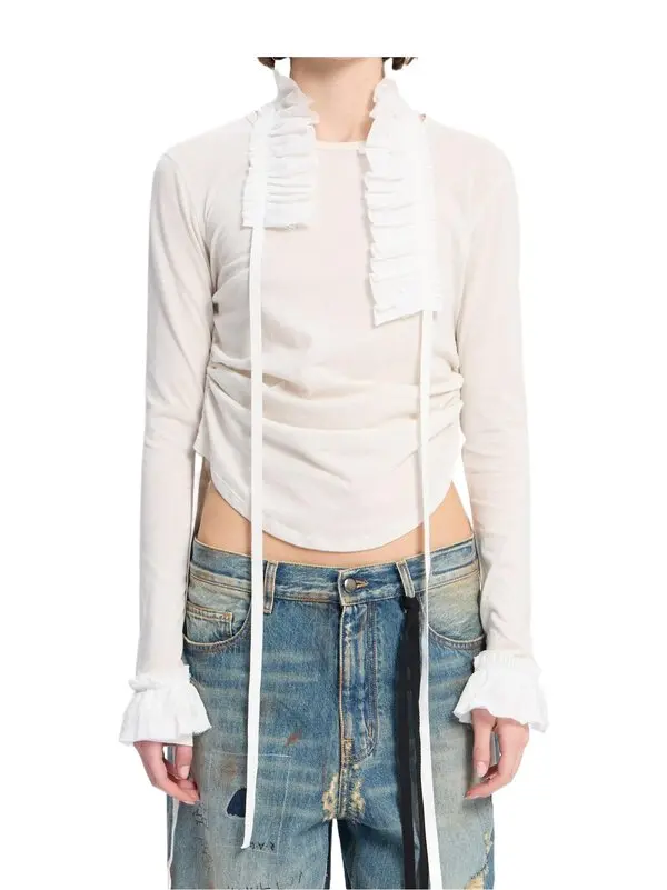 ANN DEMEULEMEESTER Long-sleeve Pleated Top - Ivory