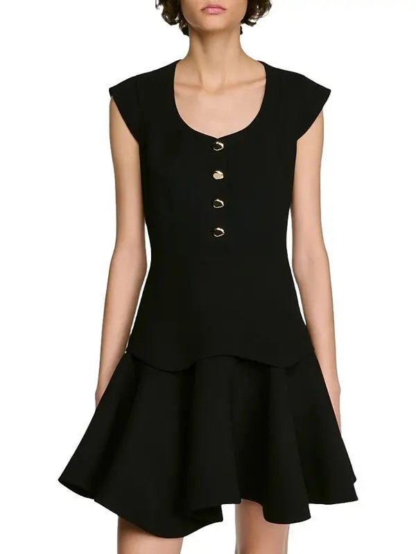 Sandro Brittany Button Front Flare Dress - Black
