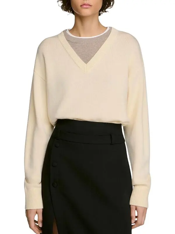 Sandro Lowen Wool & Cashmere Layered Sweater - Ecru