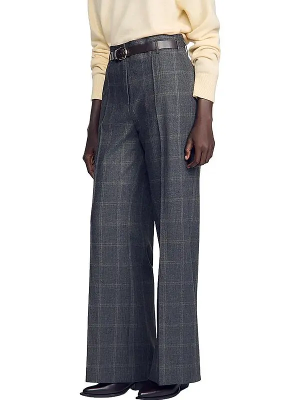 Sandro Colton Belted Straight Leg Pants - Grey