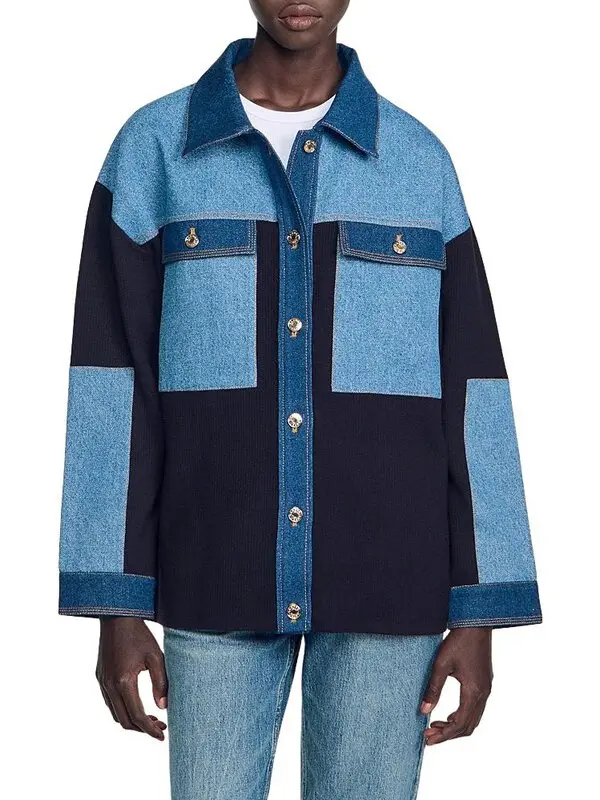 Sandro Celia Denim Mix Oversized Jacket - Blue