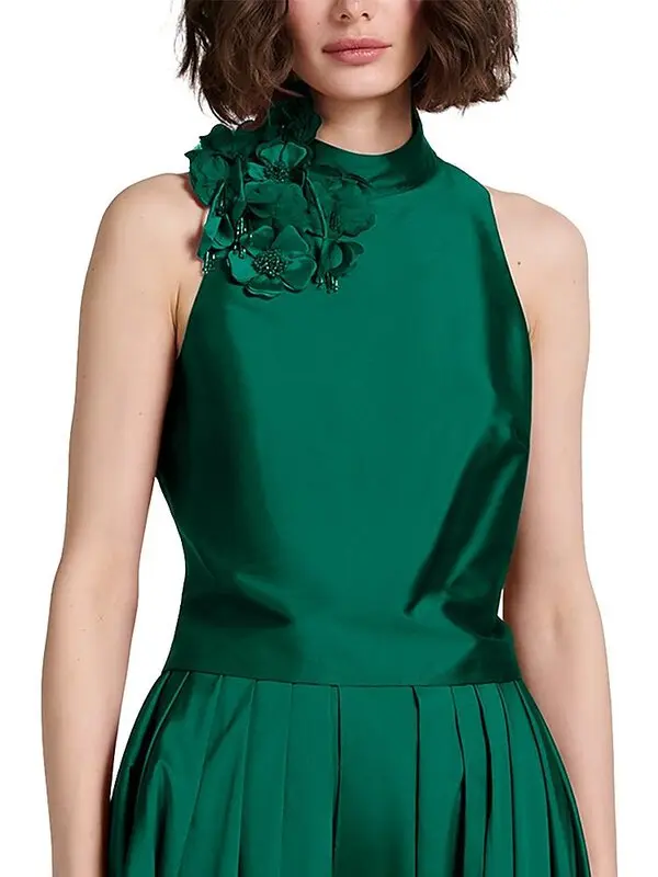 EMILY SHALANT 3d Flower Taffeta Top - Emerald
