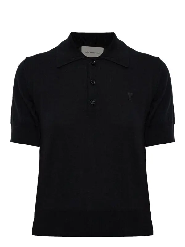AMI Paris Short-sleeved Knit Polo Shirt - Black