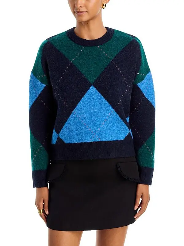 Aqua Argyle Crewneck Long Sleeve Sweater Exclusive - Navy Multi