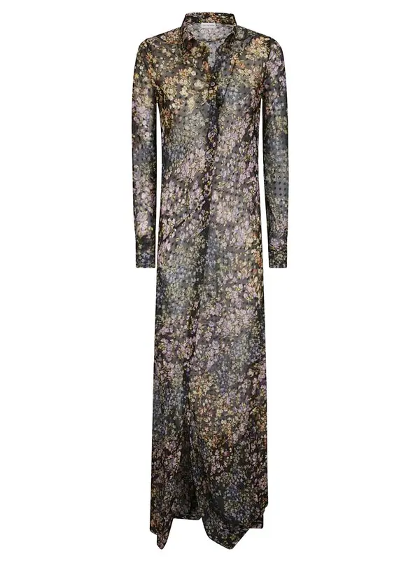 Dries Van Noten Long Floral Dress - Black
