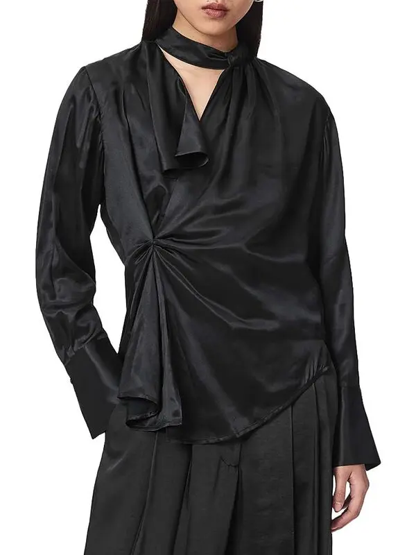 ALLSAINTS Zellie Gathered Asymmetric Top - Black