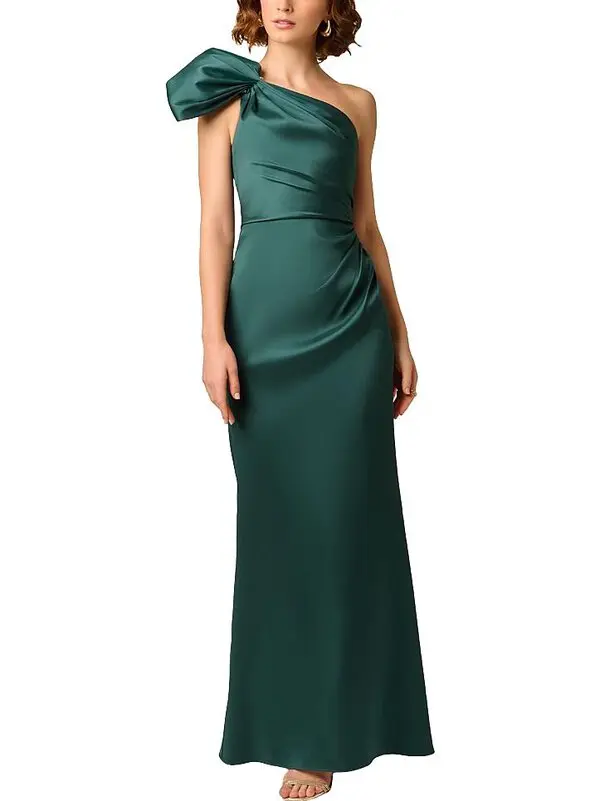 Aidan Mattox One Shoulder Stretch Mikado Gown - Forest