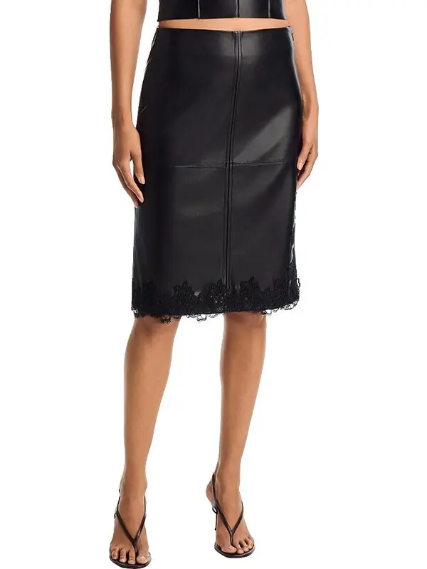 Aqua Faux Leather Lace Trim Skirt Exclusive - Black
