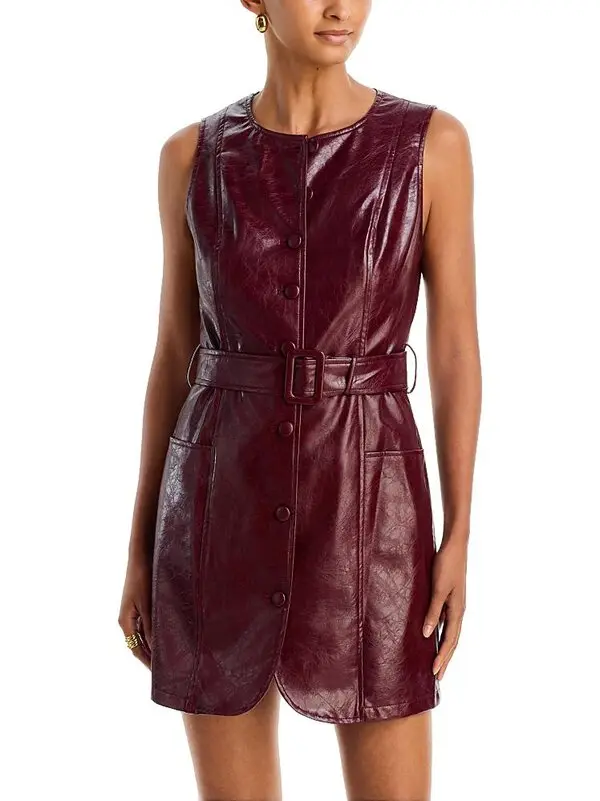 Aqua Faux Leather Belted Mini Dress Exclusive - Wine