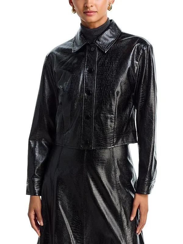 Aqua Croc Embossed Faux Leather Jacket Exclusive - Black