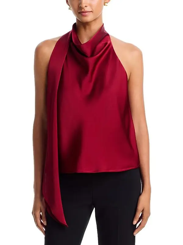 Aqua Sleeveless Scarf Neck Top Exclusive - Wine