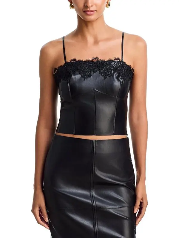 Aqua Lace Trim Faux Leather Camisole Exclusive - Black