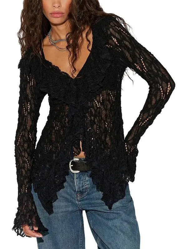 Free People Laney Lace Cardigan Sweater - Black