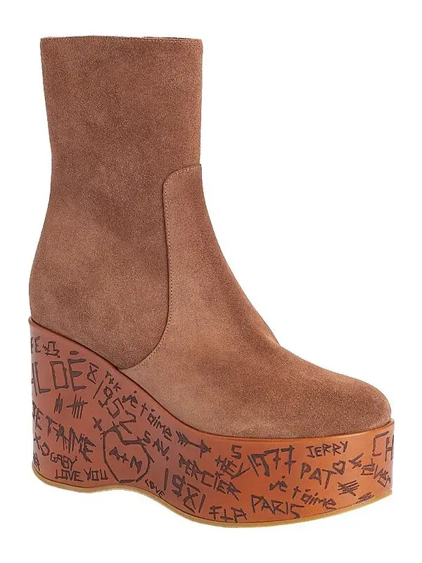 Chloé Maxime Suede Wedge Ankle Boots - Chocolate