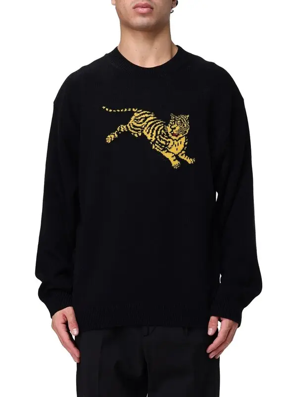 Kenzo Fauna Print Cotton Crewneck Jumper With Dropped Shoulders - Black