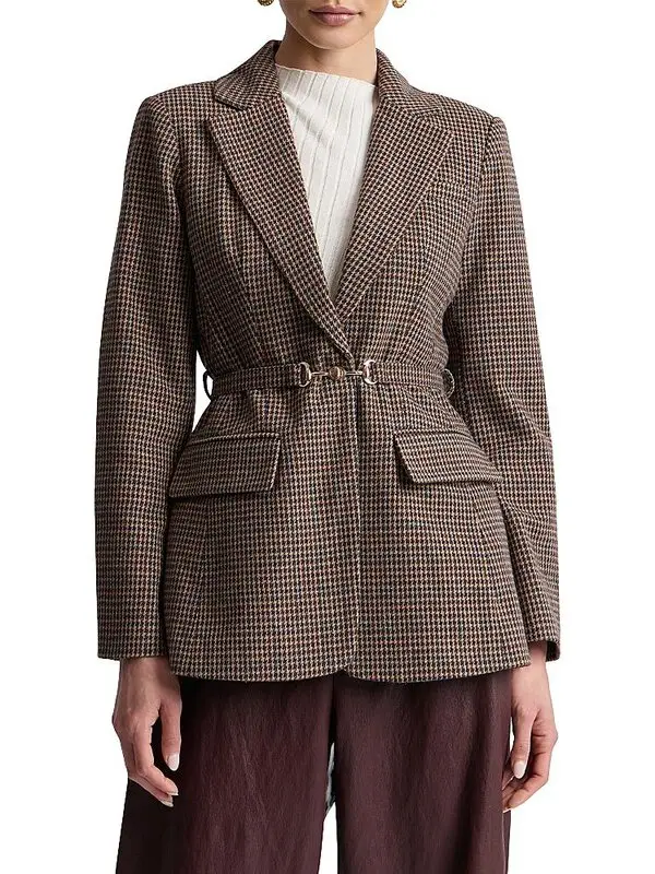 Avec Les Filles Houndstooth Belted Blazer - Brown Multi