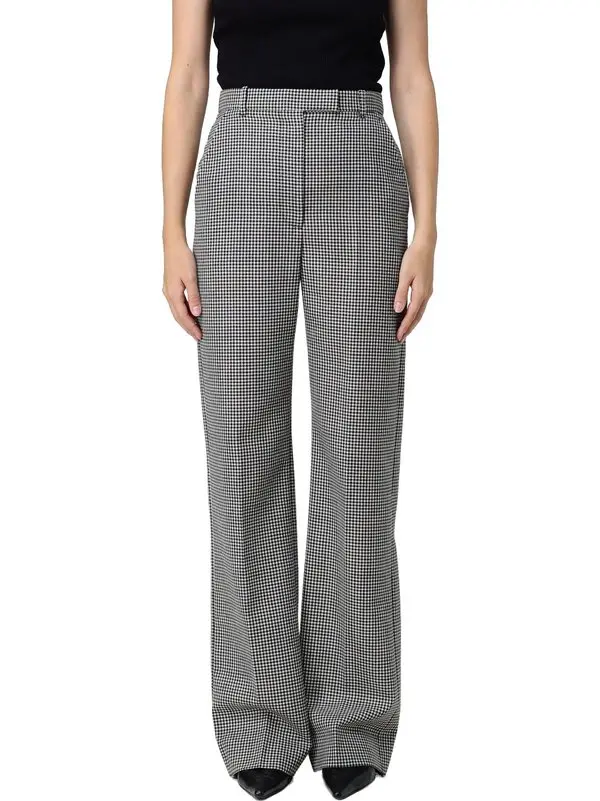 Alexander McQueen Vichy Pattern Wool Flared Tailored Trousers With High Waist - Black