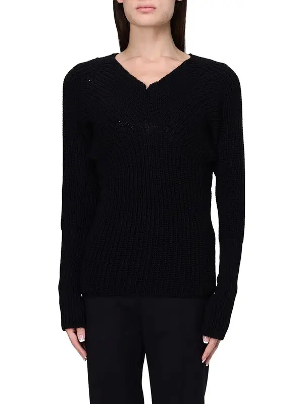 LEMAIRE Pure Wool V-neck Jumper With Ribbed Trims - Black