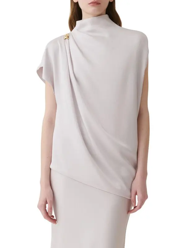 Fabiana Filippi Draped High-neck Blouse With An Asymmetric Hem - Grey