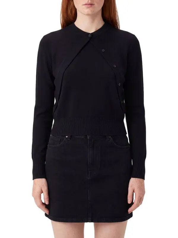 Pinko Pure Wool Crewneck Jumper With Long Sleeves And Ribbed Trim - Black