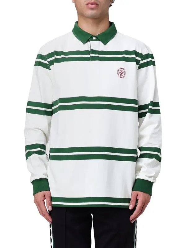 Drole De Monsieur Striped Long-sleeve Cotton Polo Shirt With Logo - Green