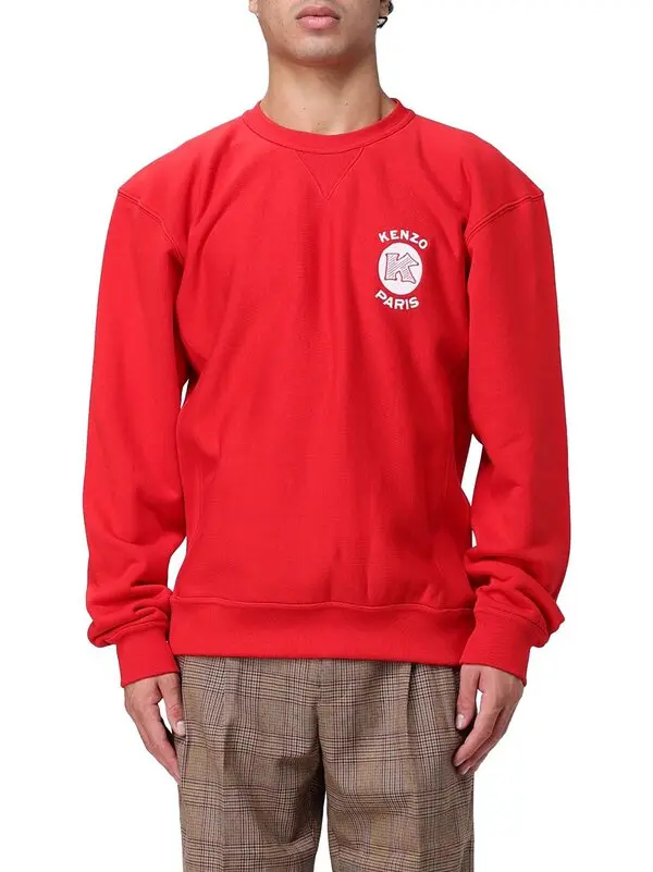 Kenzo Relaxed Fit Crewneck Cotton Sweatshirt With Contrasting Back Logo - Red
