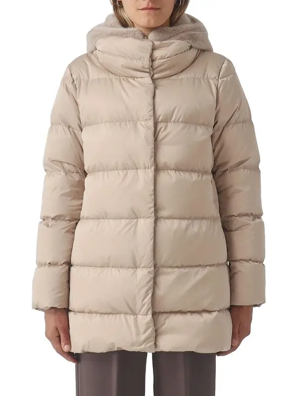 Herno Knee-length Water-repellent Technical Satin Puffer Coat With Shearling Hood - Black