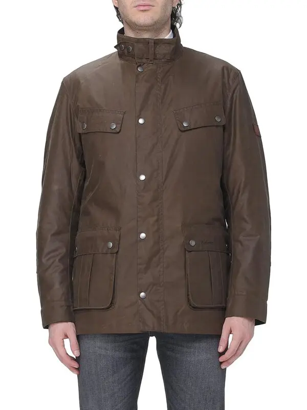 BARBOUR INTERNATIONAL Duke High Neck Waxed Cotton Jacket With Patch Pockets - Brown