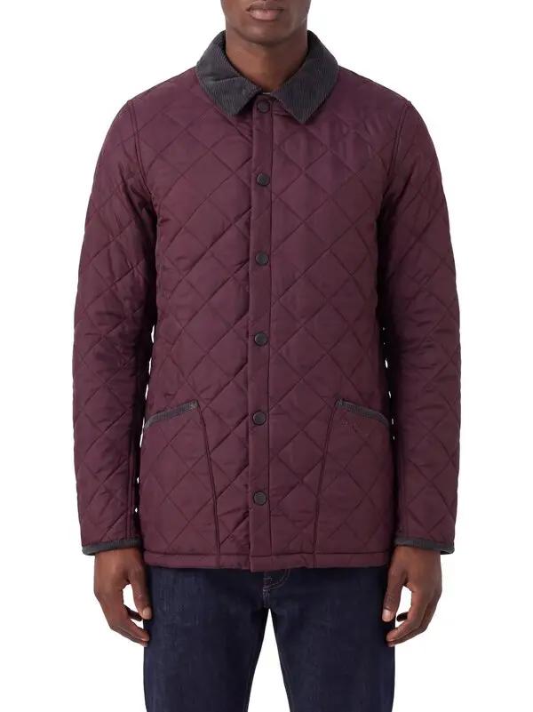 Barbour Short Quilted Waterproof Cotton Jacket With A Velvet Collar - Burgundy