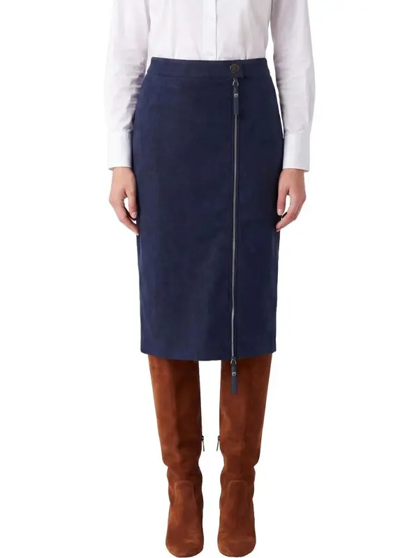 Pinko High-waisted Midi Pencil Skirt In Viscose Blend With Off-center Zip - Blue