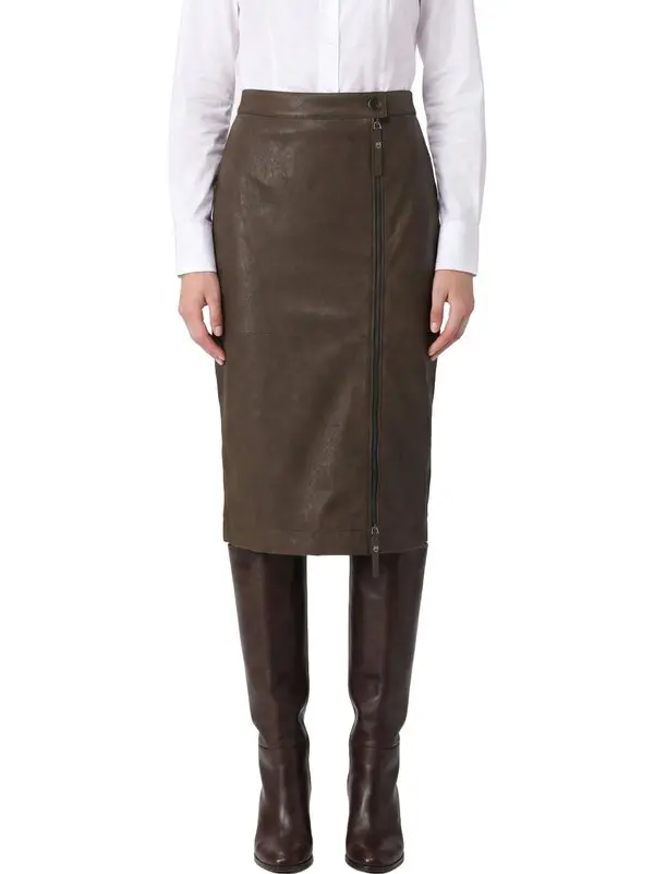 Pinko High-waisted Midi Pencil Skirt In Viscose Blend With Off-center Zip - Dark