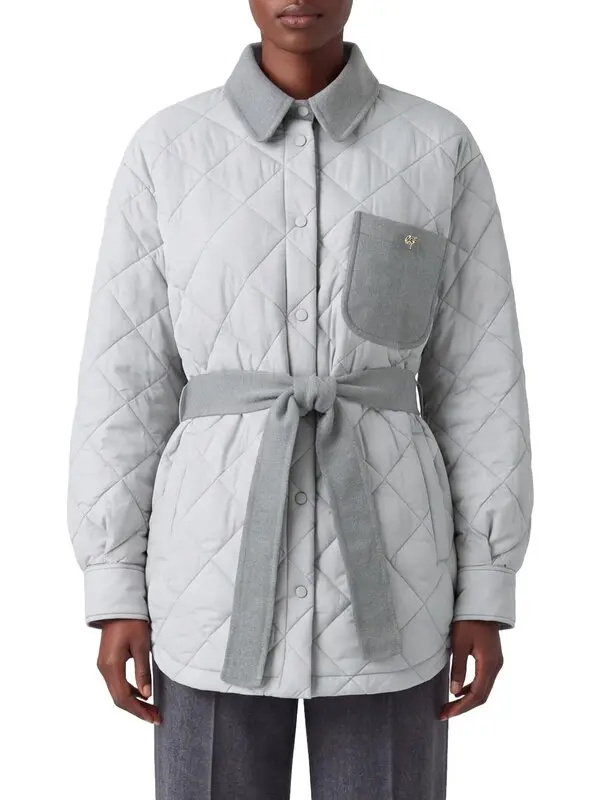 Fabiana Filippi Quilted Polyester Shirt Jacket With Waist Belt - Grey