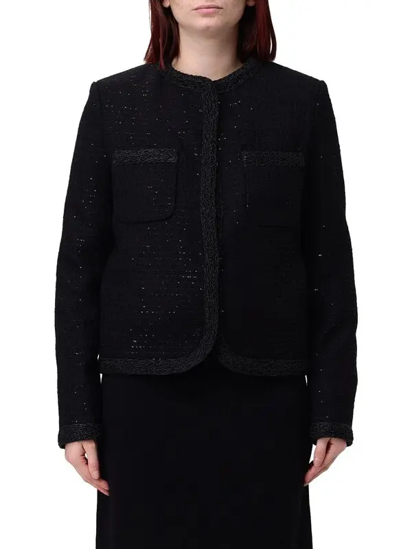 Fabiana Filippi Cropped Wool Blend Blazer With Sequin Embroidery - Black