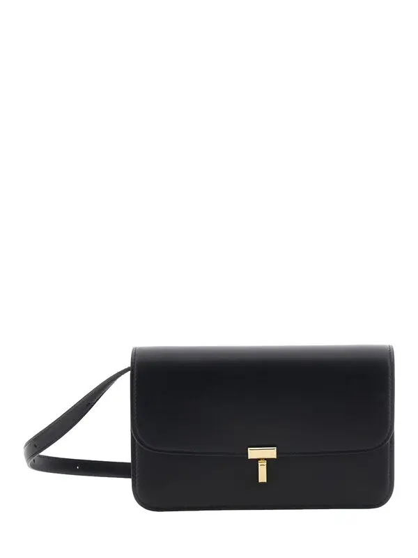 TOTEME T-lock Mini Leather Crossbody Bag With Monogram Clasp - Black