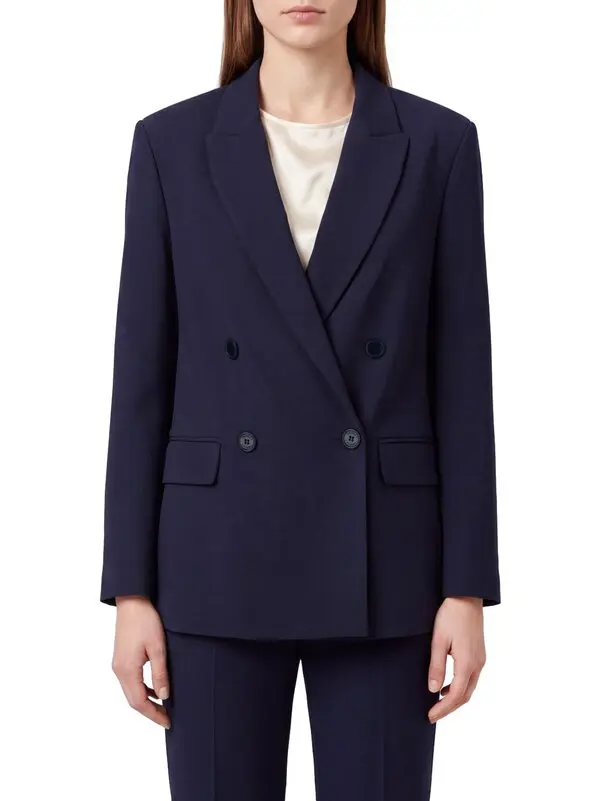 TWINSET Double-breasted Viscose Blend Blazer With Peak Lapels - Blue