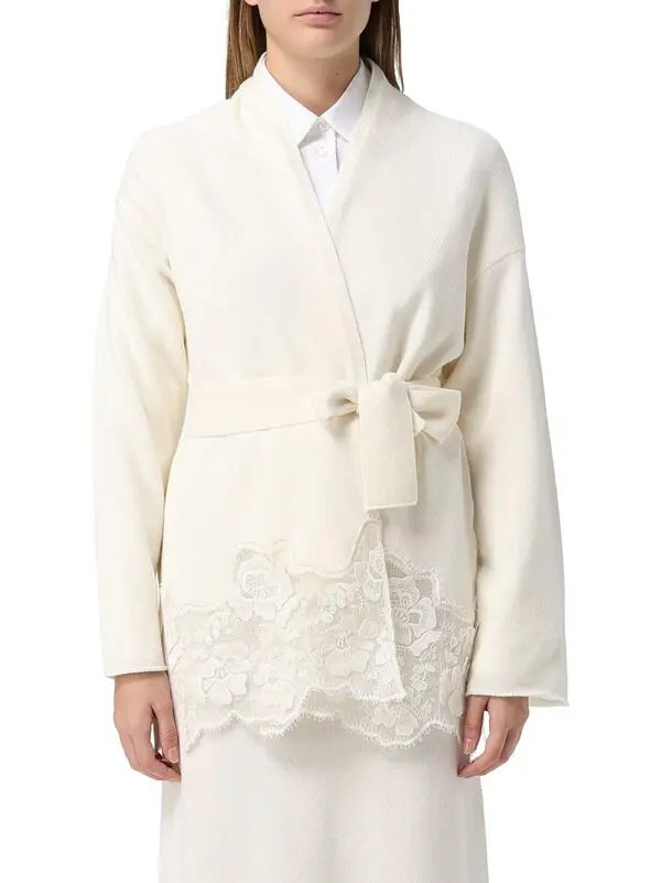 Fabiana Filippi Wool And Silk Robe Cardigan With Lace Inserts - Camel