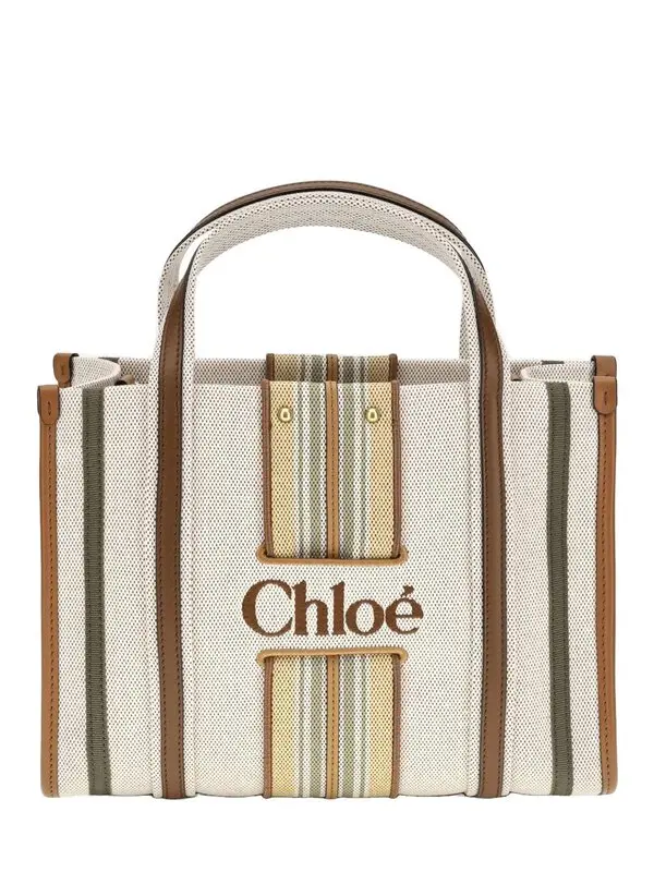 Chloé Woody Loop Multicoloured Stripe Canvas Handbag With Embroidered Logo - Brown