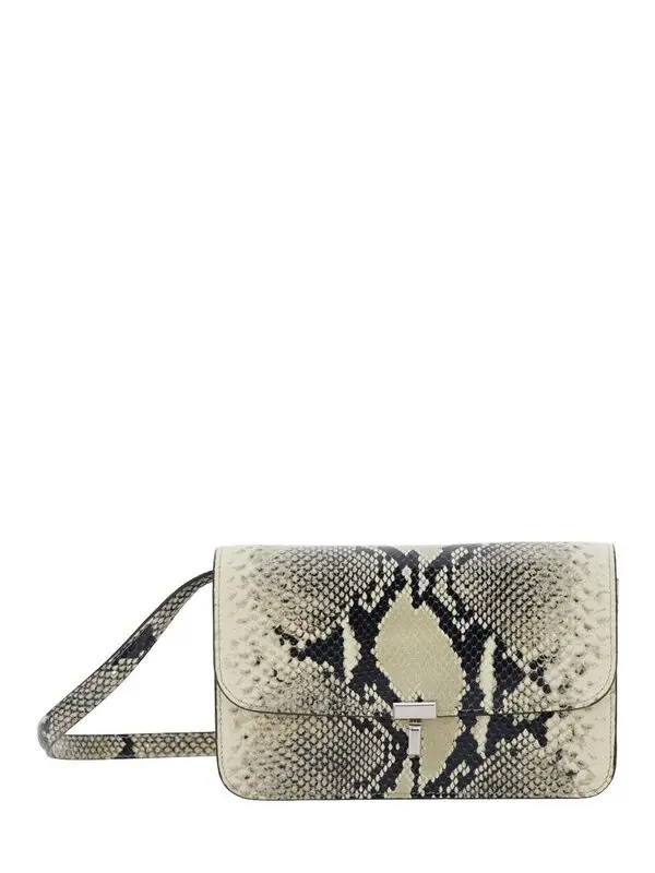 TOTEME T-lock Mini Crossbody Bag In Python-effect Leather With Logo - Ecru