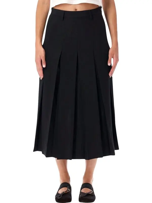 MAISON MARGIELA High-waisted Pleated Midi Skirt In Virgin Wool Blend - Black