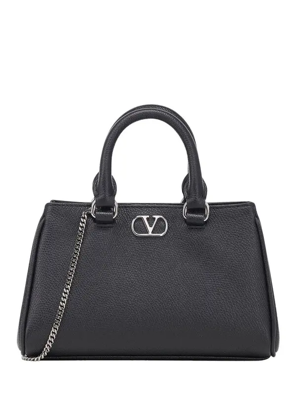 Valentino Garavani Vlogo Signature Grained Calfskin Leather Handbag - Black