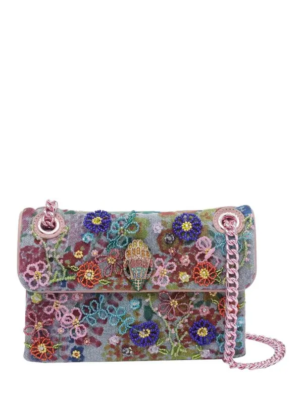 Kurt Geiger Kensington Mini Denim Bag With Floral Embroidery - Blue