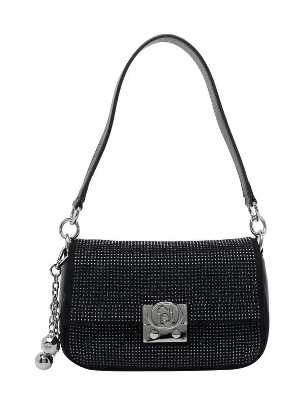 Liu Jo Small Polyester Shoulder Bag With Crystals And Decorative Charm - Black