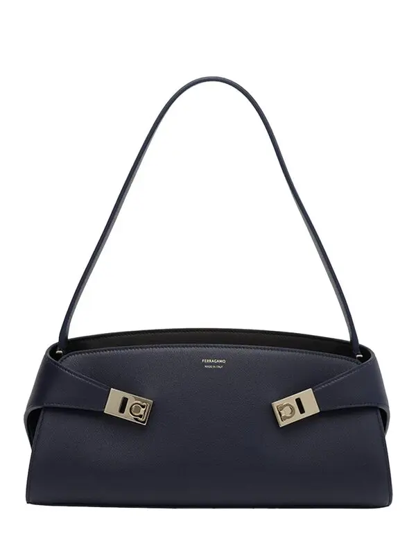 FERRAGAMO Hug East-west Shoulder Bag In Smooth Calfskin With Zip Closure - Blue