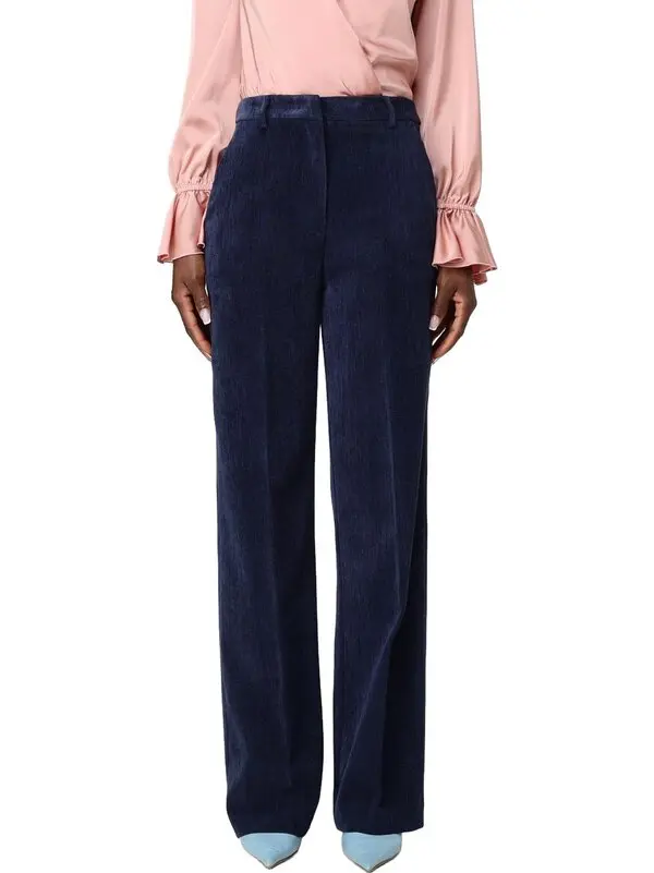 HANITA High-waisted Wide-leg Velvet Trousers With Belt Loops - Blue