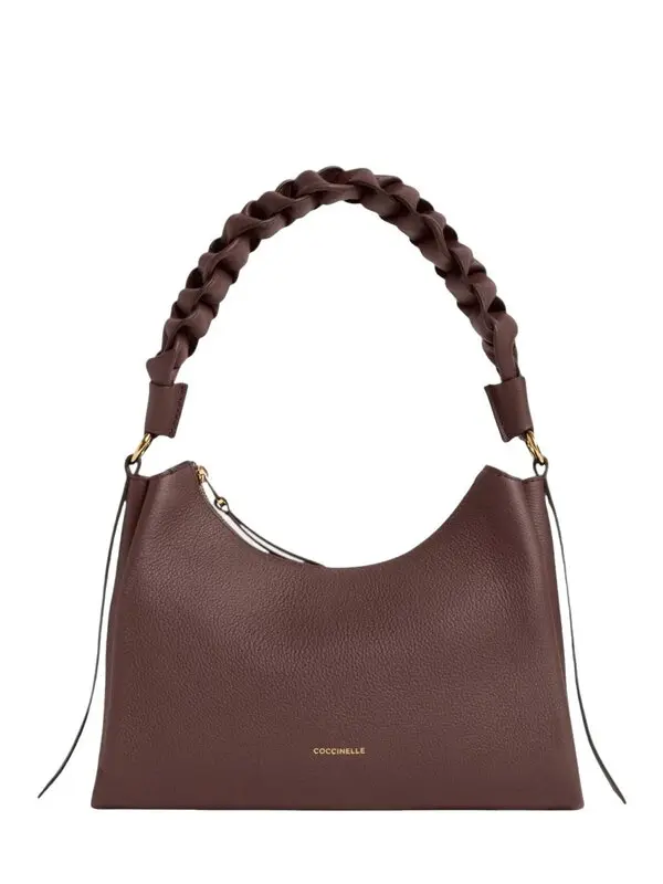 COCCINELLE Boheme Small Grained Leather Shoulder Bag With Woven Handle - Pink
