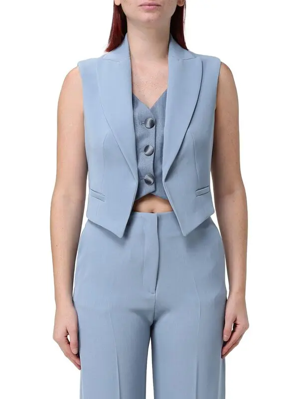 HANITA Single-breasted Tailored Waistcoat With Peak Lapels And Asymmetrical Hem - Gnawed Blue